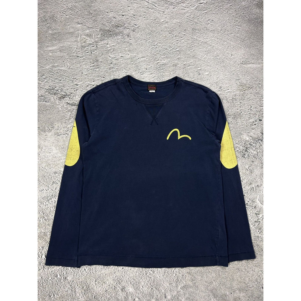 Evisu long sleeve big logo navy yellow daicock t-shirt – Refitted