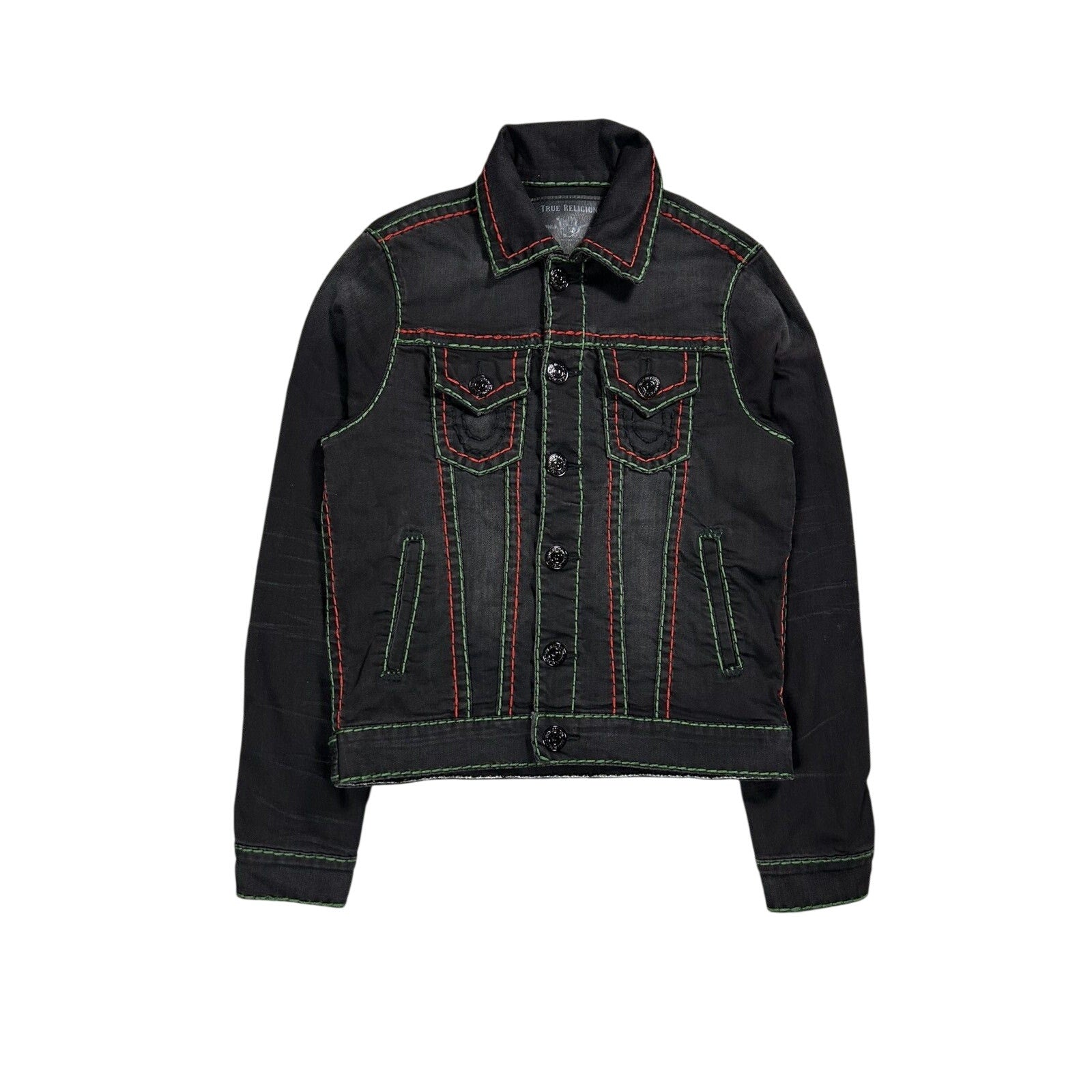 True Religion denim jacket trucker black green red – Refitted